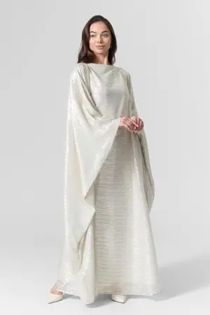 LE FAFO Luna Silk Metallic Plissé Gown