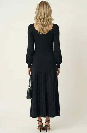 MODENAIRE Front Bow Flared Sweater Midi Dress