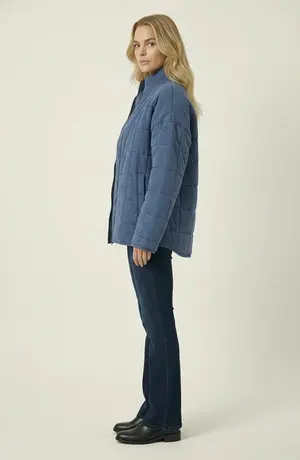 MODENAIRE Quilted Fleece Long Sleeve Jacket - Slate Blue