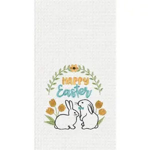 C&F HOME Happy Easter" Bunny Rabbits 100% Cotton Waffle Weave Dishtowel - Yellow