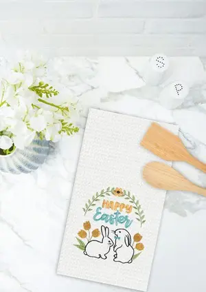 C&F HOME Happy Easter" Bunny Rabbits 100% Cotton Waffle Weave Dishtowel