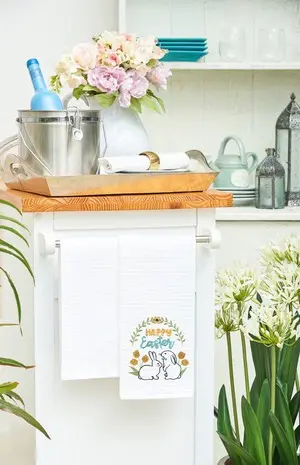 C&F HOME Happy Easter" Bunny Rabbits 100% Cotton Waffle Weave Dishtowel