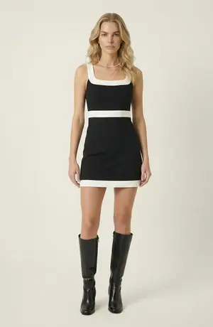 MODENAIRE Contrast Trim Sleeveless Mini Dress - Black/white