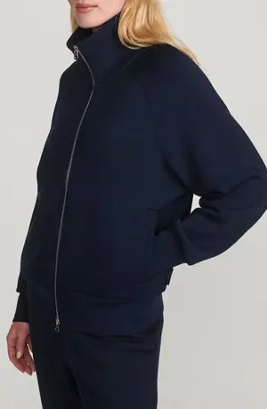 Varley Tyde Mixed Media Zip Front Sweatshirt - Navy