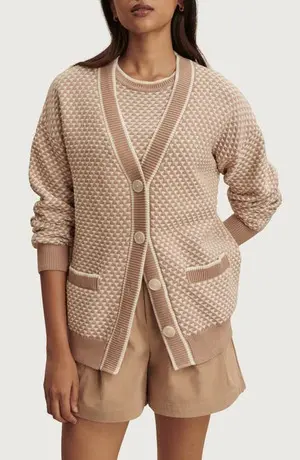 Varley Tarran Longline Cotton Boyfriend Cardigan - Light Taupe