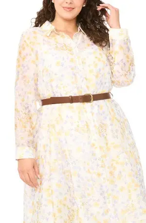 Halogen Floral Print Long Sleeve Maxi Shirtdress