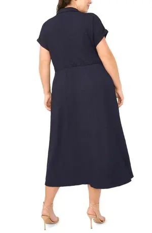 Halogen Tie Belt Textured Midi Dress - Baritone Blue