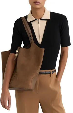 REISS Leather And Suede Tote - Tan
