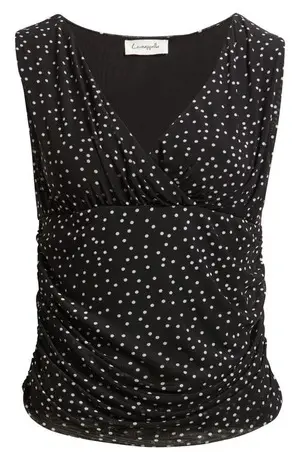 Loveappella Ruched Empire Waist Sleeveless Top - Black