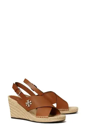 Tory Burch Turnlock Espadrille Slingback Platform Wedge Sandal - Classic Cuoio