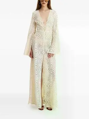 MOOS STUDIO V-neck Maxi Dress With Flared Sleeves And Front Slit