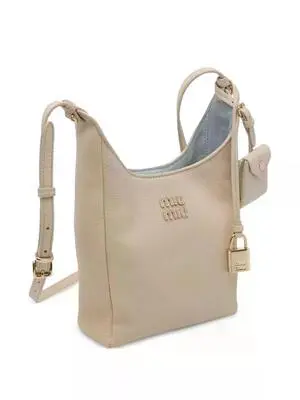 Miu Miu Leather Bucket Bag With Debossed Logo And Pouch