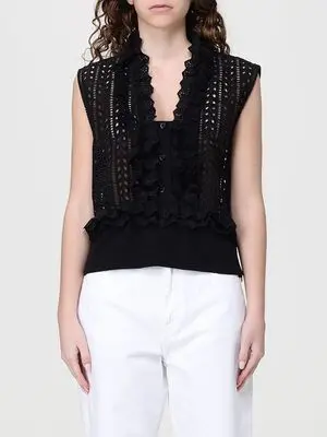 Alberta Ferretti Sleeveless Embroidered Ruffle Top - Black