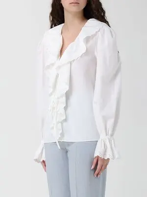 Alberta Ferretti Cotton Shirt With Pussybow And Ruffle Detail