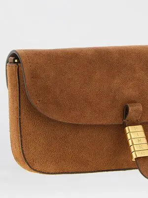 Pinko Saddle Flat Medium Suede Shoulder Bag - Beige