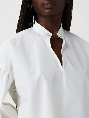 Max Mara Cotton Blouse With Balloon Sleeves And V-neck Back - Ivory