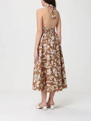 Max Mara Printed Cotton Halterneck Midi Dress - Brown
