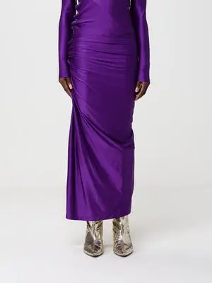 Rabanne Purple Satin Ruched Midi Skirt - Violet