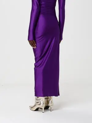 Rabanne Purple Satin Ruched Midi Skirt
