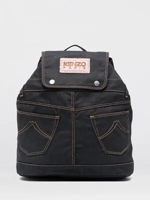 Kenzo Denim Backpack With Logo Applique - Blue