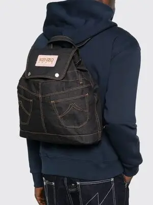 Kenzo Denim Backpack With Logo Applique - Blue