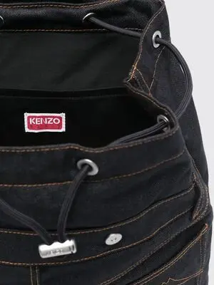 Kenzo Denim Backpack With Logo Applique - Blue