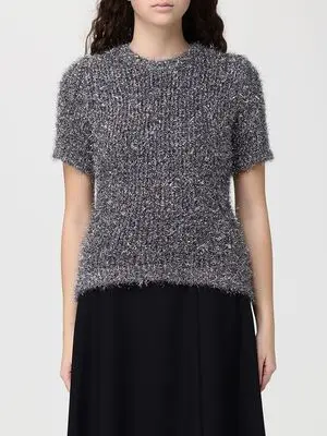 Moschino Short Sleeve Metallic Knit Top - Silver