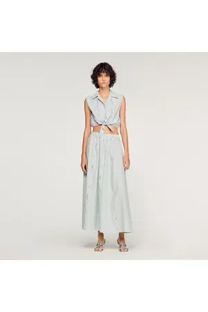 Sandro Cropped Striped Rhinestone Embellished Shirt
