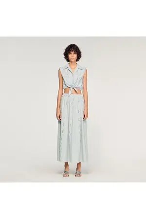 Sandro Cropped Striped Rhinestone Embellished Shirt