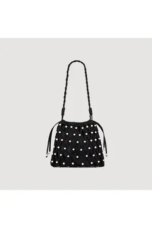 Sandro Studded Net Mesh Bag - Black