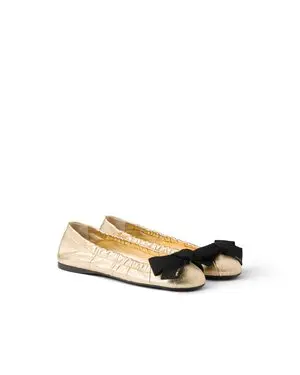 Prada Mordoré Nappa Leather Ballerinas With Bow - Gold/silver