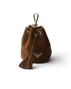 Prada Mini Icon Suede Keychain Charm - Brown