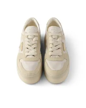 Prada Downtown Bold Re-nylon And Suede Sneakers - Neutral