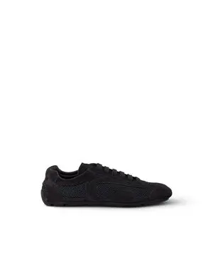 Prada Montecarlo Re-edition 2005 Suede And Mesh Sneakers - Black