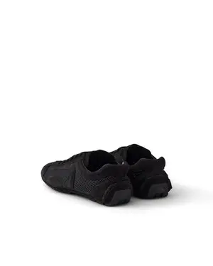 Prada Montecarlo Re-edition 2005 Suede And Mesh Sneakers - Black