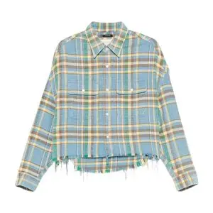 R13 Cropped Work Shirt 'light Plaid - Blue