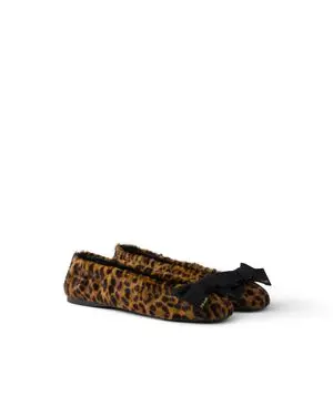 Prada Printed Leather Ballerinas With Bow - Neutral
