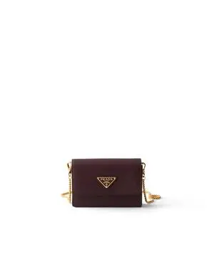 Prada Saffiano Leather Card Holder With Shoulder Strap - Red