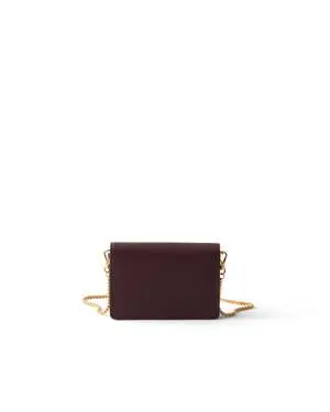 Prada Saffiano Leather Card Holder With Shoulder Strap - Red