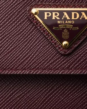 Prada Saffiano Leather Card Holder With Shoulder Strap - Red