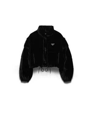 Prada Convertible Cropped Velvet Down Jacket - Black