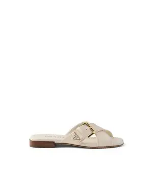 Prada Leather Crisscross Slides With Buckle