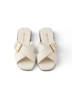 Prada Leather Crisscross Slides With Buckle