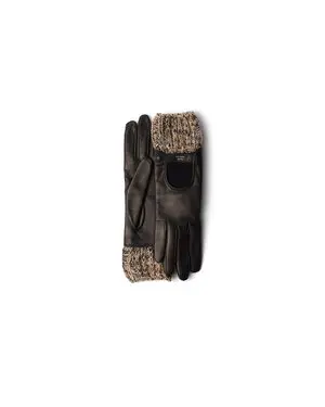 Prada Nappa Leather And Mélange Knit Gloves - Brown
