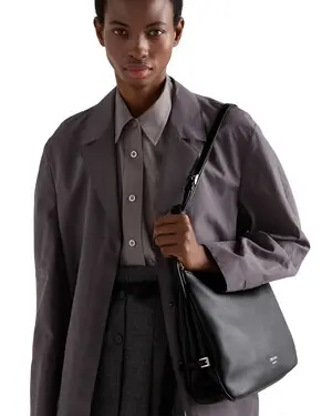 Prada Fold Large Leather Shoulder Bag - Black