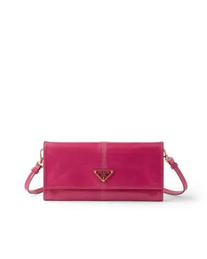 Prada Leather Wallet With Shoulder Strap - Pink