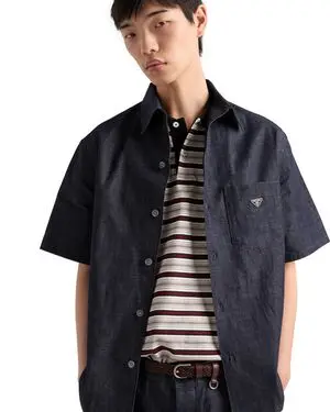 Prada Short-sleeved Chambray Denim Shirt