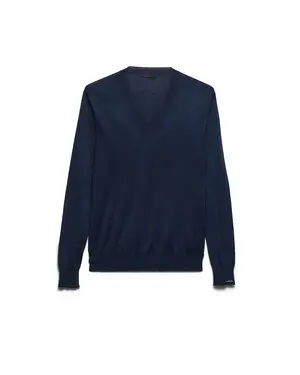 Prada Cotton V-neck Sweater - Blue