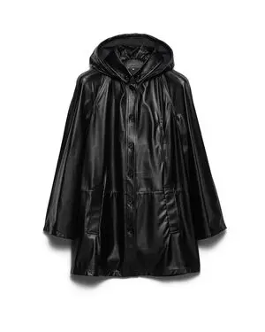 Prada Hooded Nappa Leather And Fabric Caban Jacket - Black