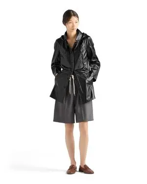 Prada Hooded Nappa Leather And Fabric Caban Jacket
